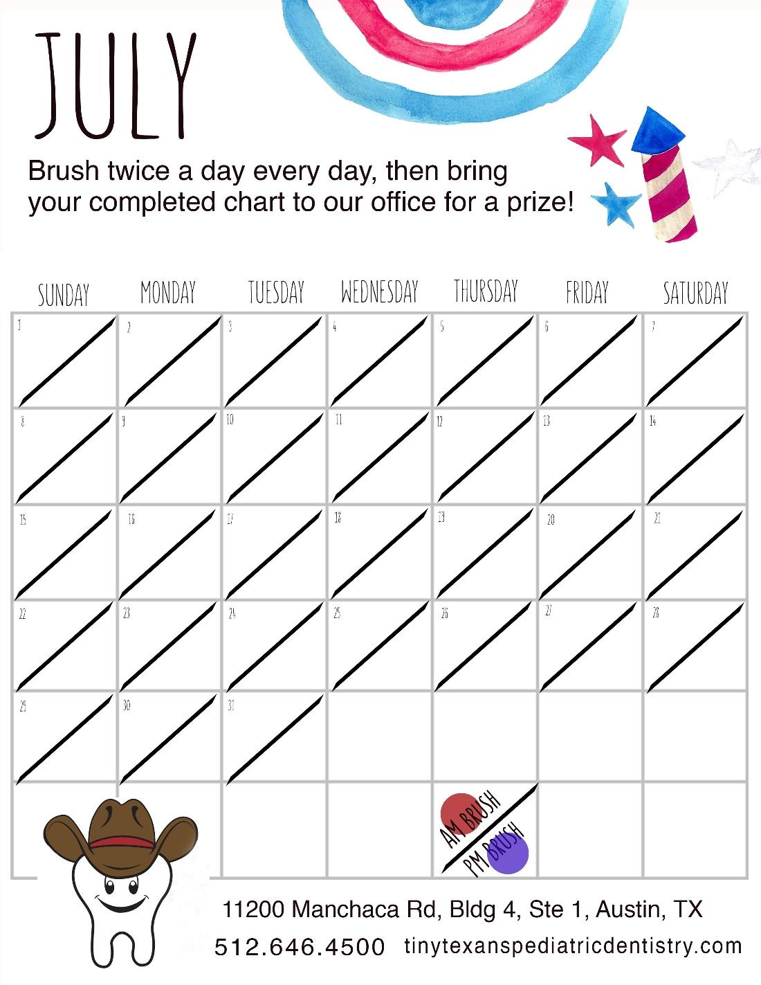 July Tooth Brushing Chart | Preventive Dentistry and Nutritional ...