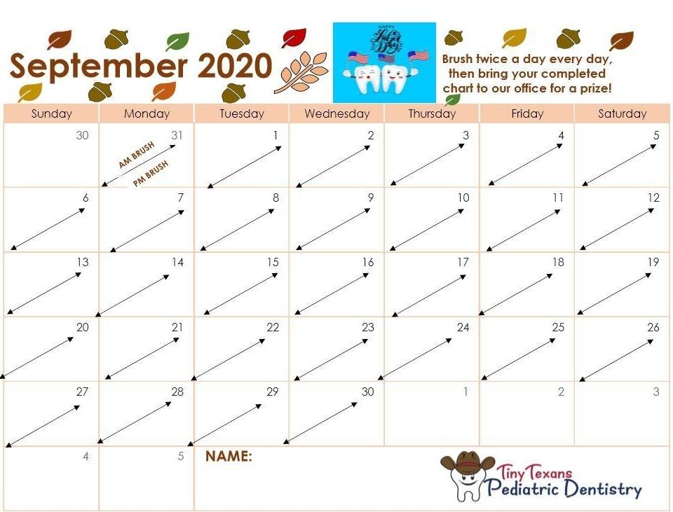 September Tooth Brushing Chart | Child-Friendly Environment Austin TX