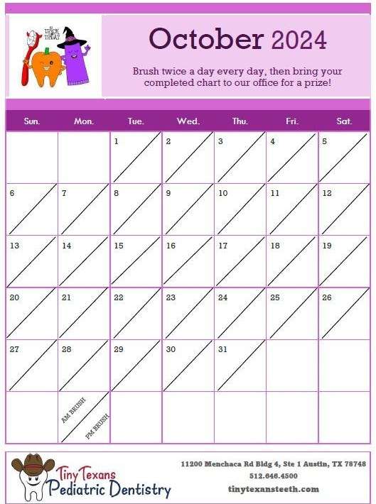 October Toothbrushing Chart | Child-Friendly Environment Austin TX